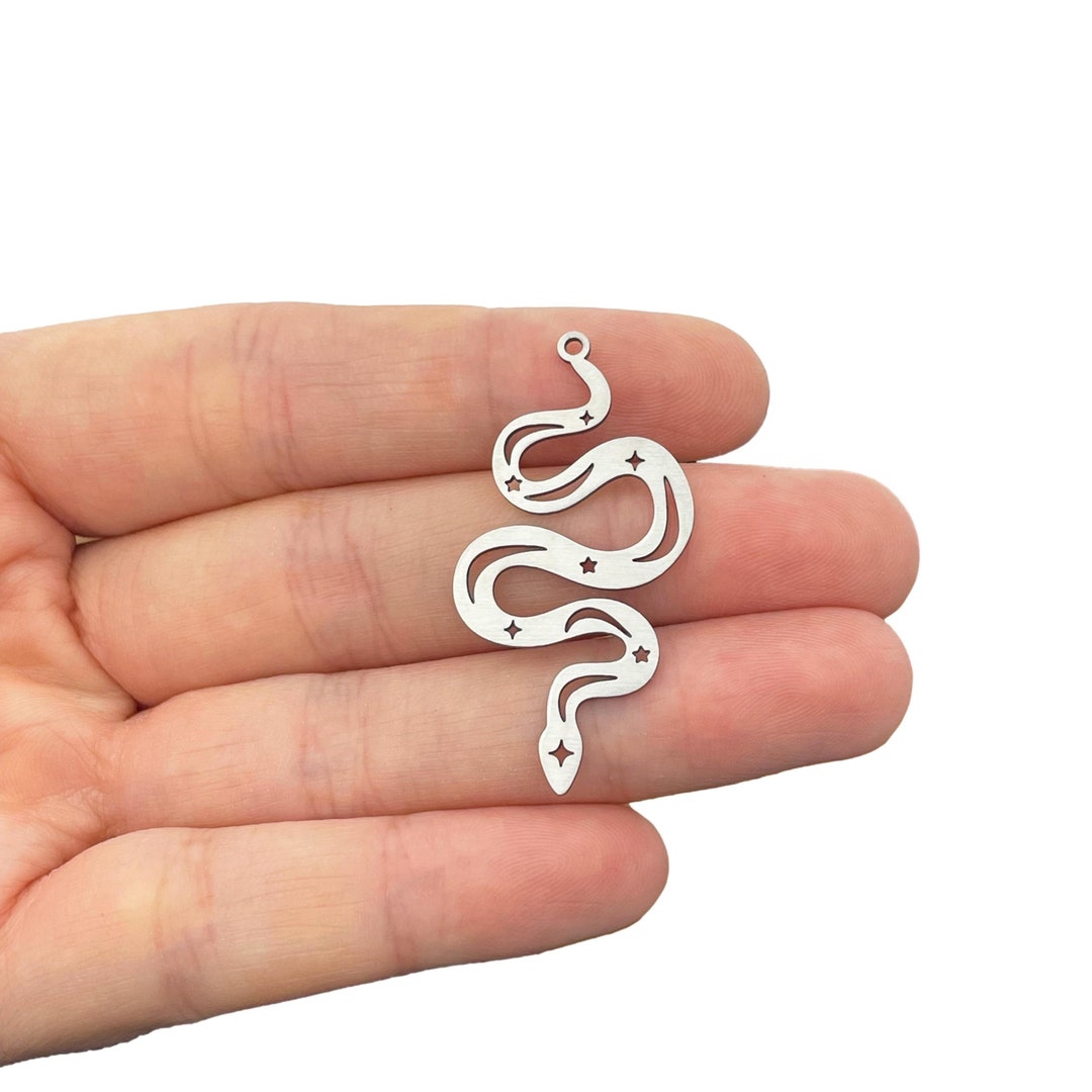 Stainless Steel Snake Charms, Stars on Snake Charm, Serpent Charm, Celestial Snake Charm, Steel ...