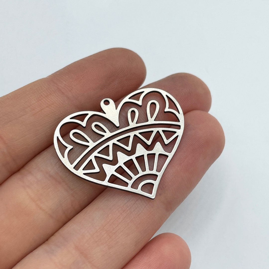 2 Stück Edelstahl Herz Charm, Cutout Herz Charm Anhänger, geometrische ...