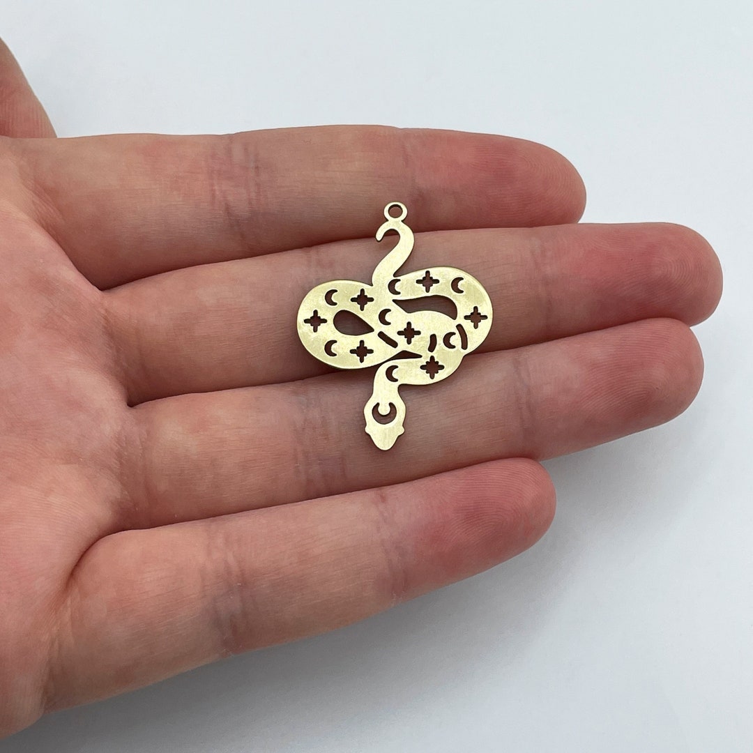 Raw Brass Snake Charm, Moon Phase Snake Earring Charm, Celestial Snake ...