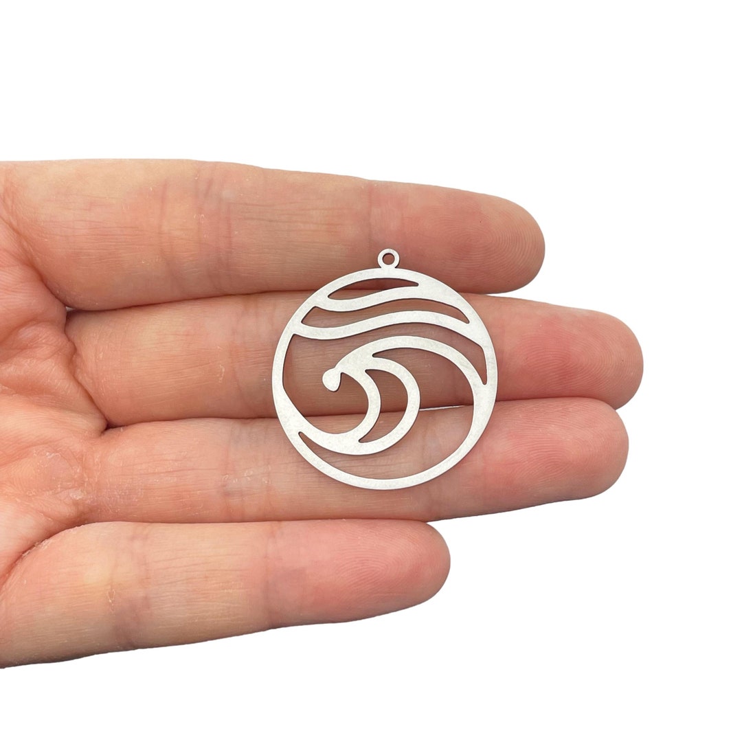 Stainless Steel Round Sea Wave Charms, Steel Circle Charm Pendant ...