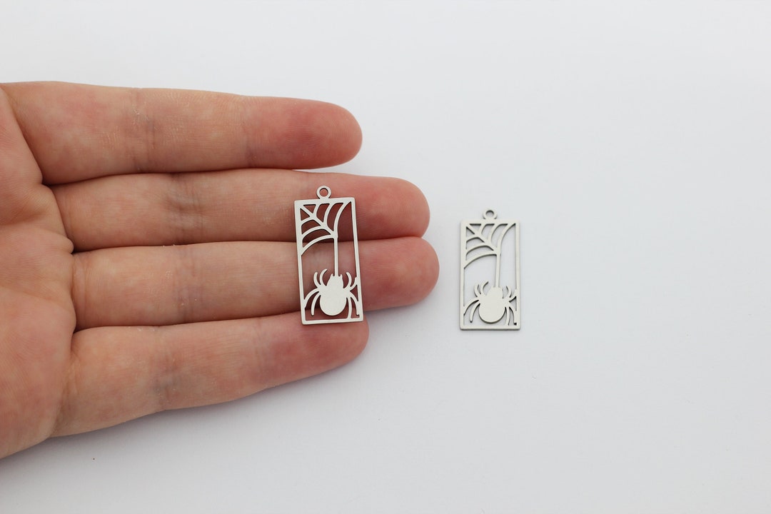 Stainless Steel Spider Charm, Spider Web Pendant, Halloween Jewelry ...