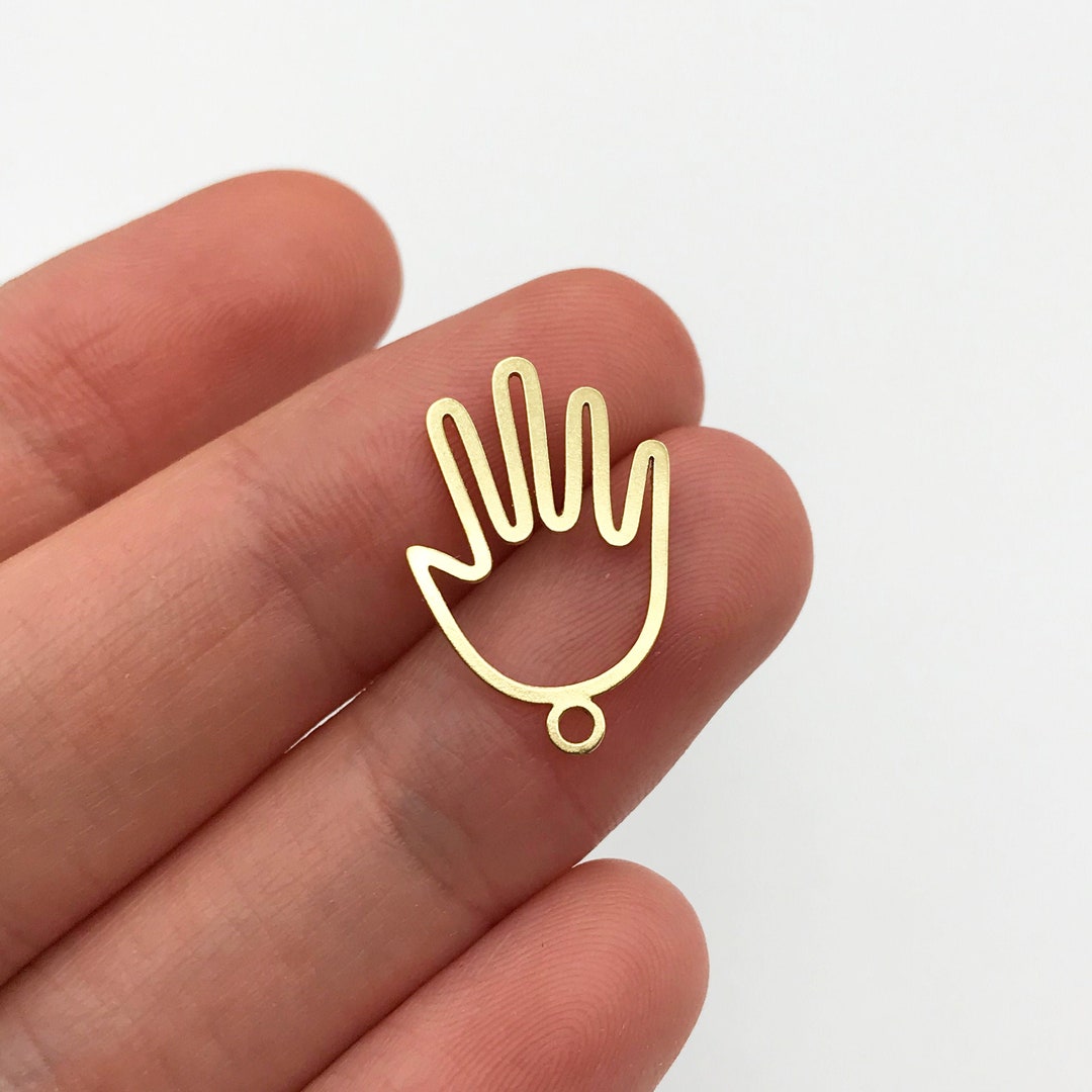 6pcs Raw Brass Hand Connector Charm Pendant, Open Hand Charm, Bracelet ...