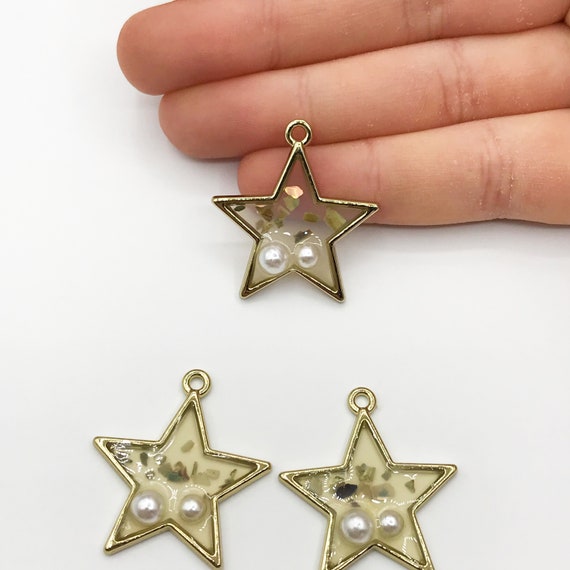 Shiny Gold Plated Star Shaped Clear Epoxy Resin Charm With | Etsy