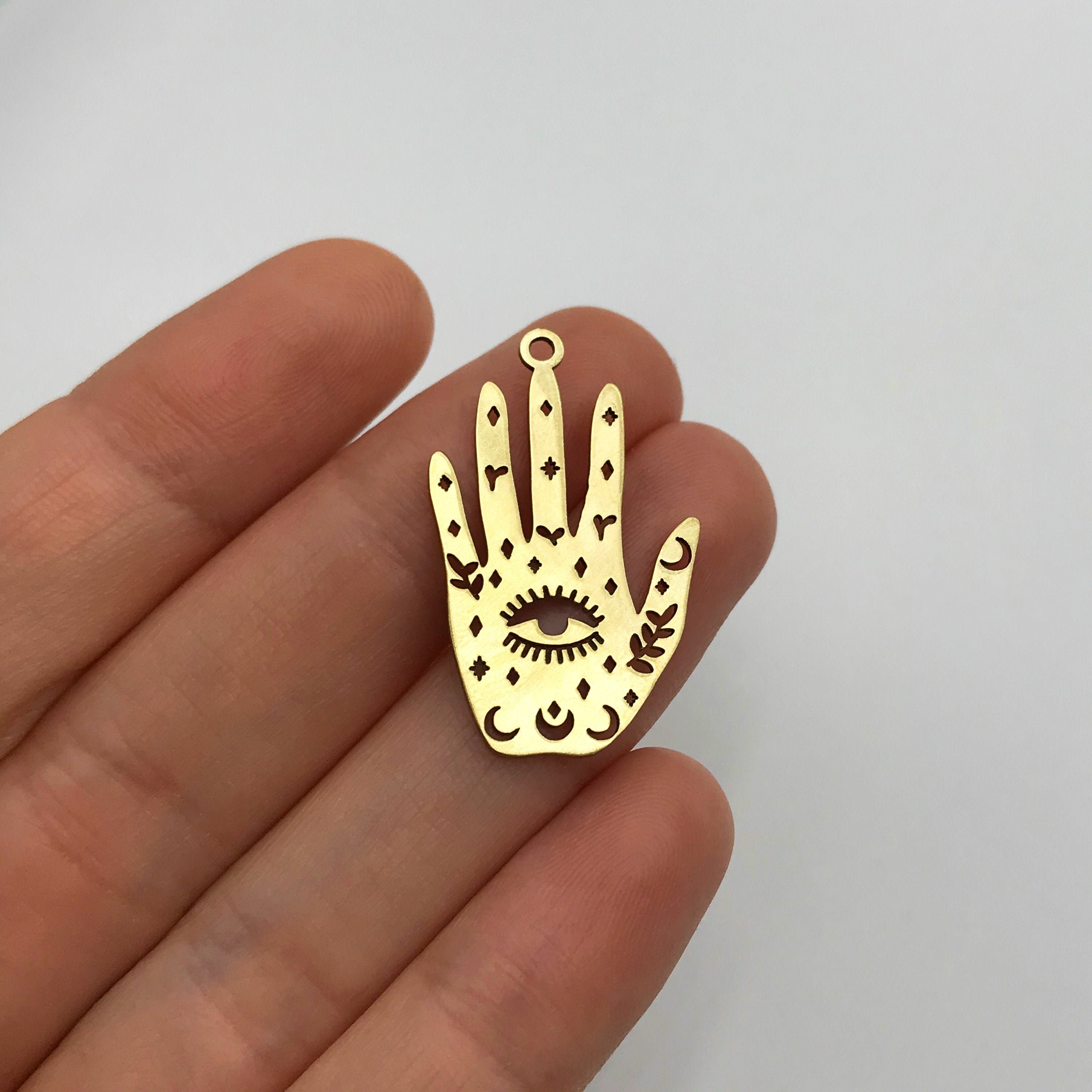 2pcs Raw Brass Hand on Third Eye Charm Hand Evil Eye Charm - Etsy