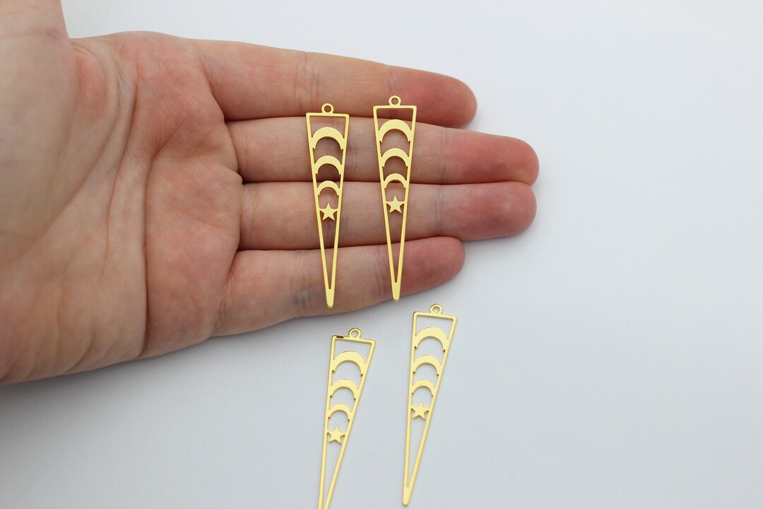 24K Shiny Gold Plated Triangle Bar Charm, Crescent Moon and Star ...