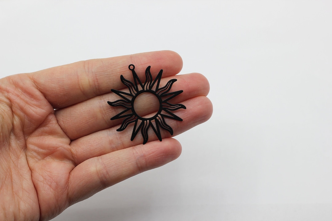 Black Plated Large Sun Charm, Open Sun Bezel, Black Sun Pendant ...