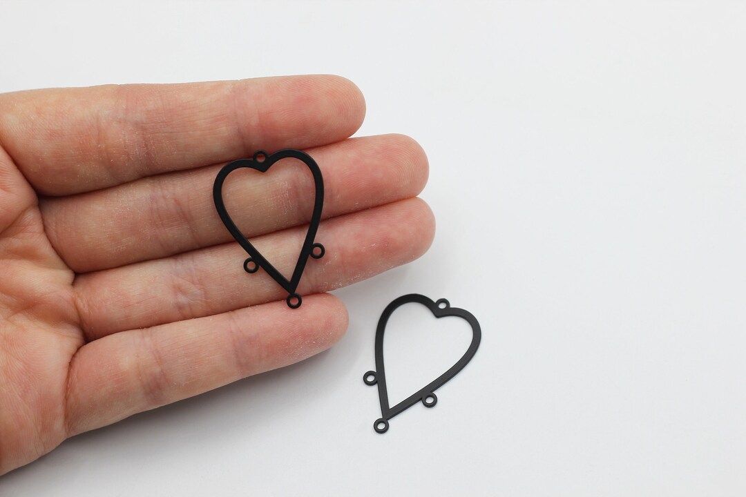 Black Plated Heart Connector, Heart Link Connector, Earring Connectors ...