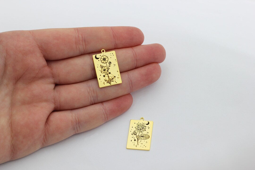 24K Gold Plated Birthflower Charm, Birth Month Flowers With Zodiac ...