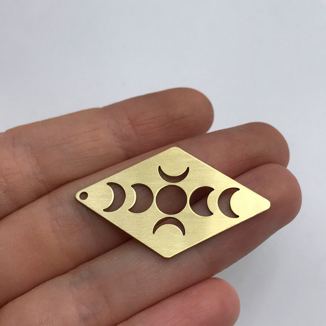 2pcs Diamond Raw Brass Moon Phases Charm, Brass Moon Pendant, Lunar ...