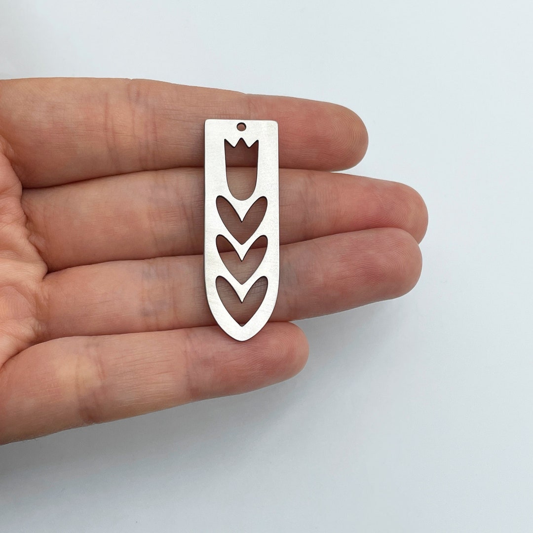 2pcs Stainless Steel Tulip Charm, Tulip Leaf Charm, Heart Charm ...