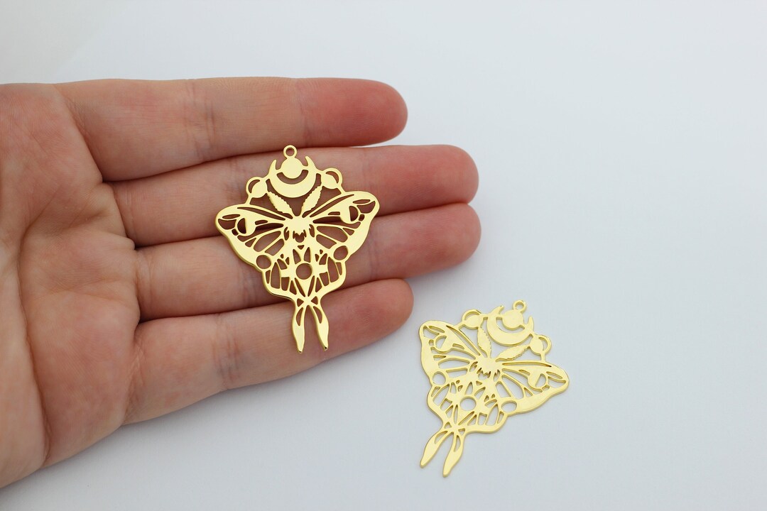 24K Gold Plated Moth Charm, Moth Pendant, Crescent Moon Moth Charm ...