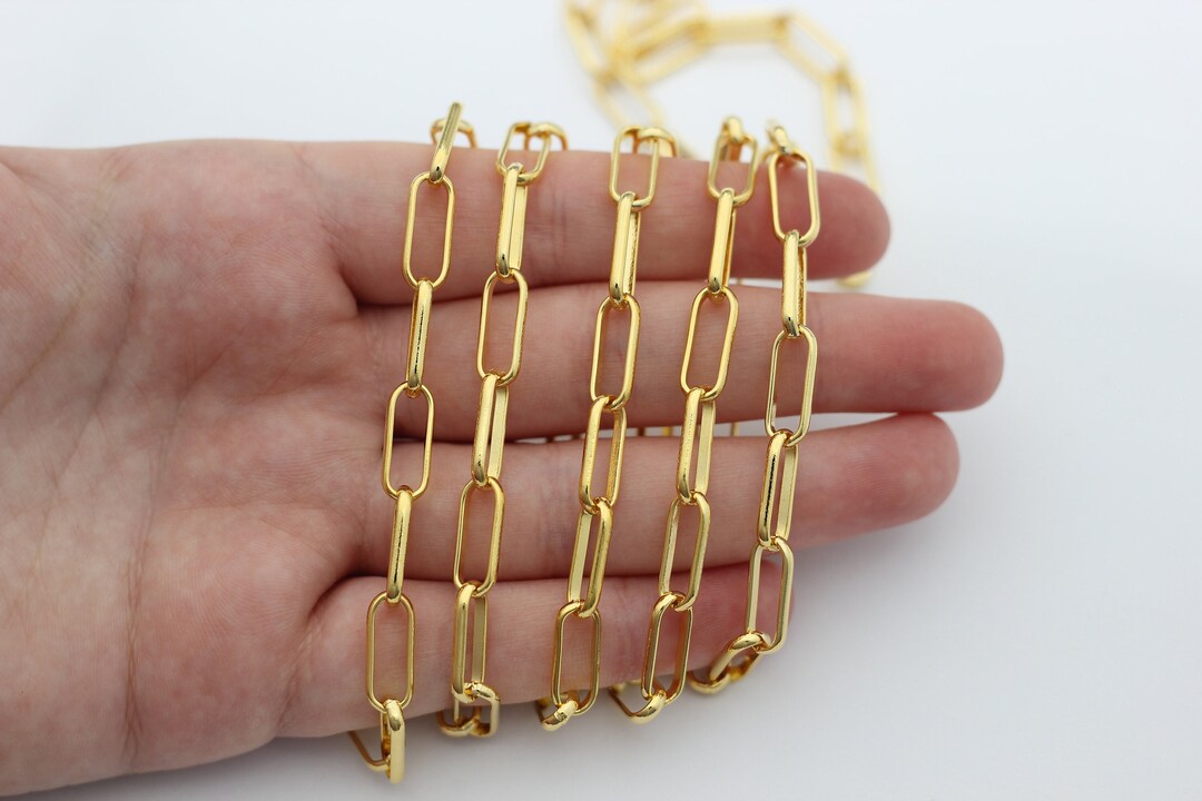 3,3 Feet 24K Shiny Gold Plated Paperclip Chain, Round Linked Chains ...