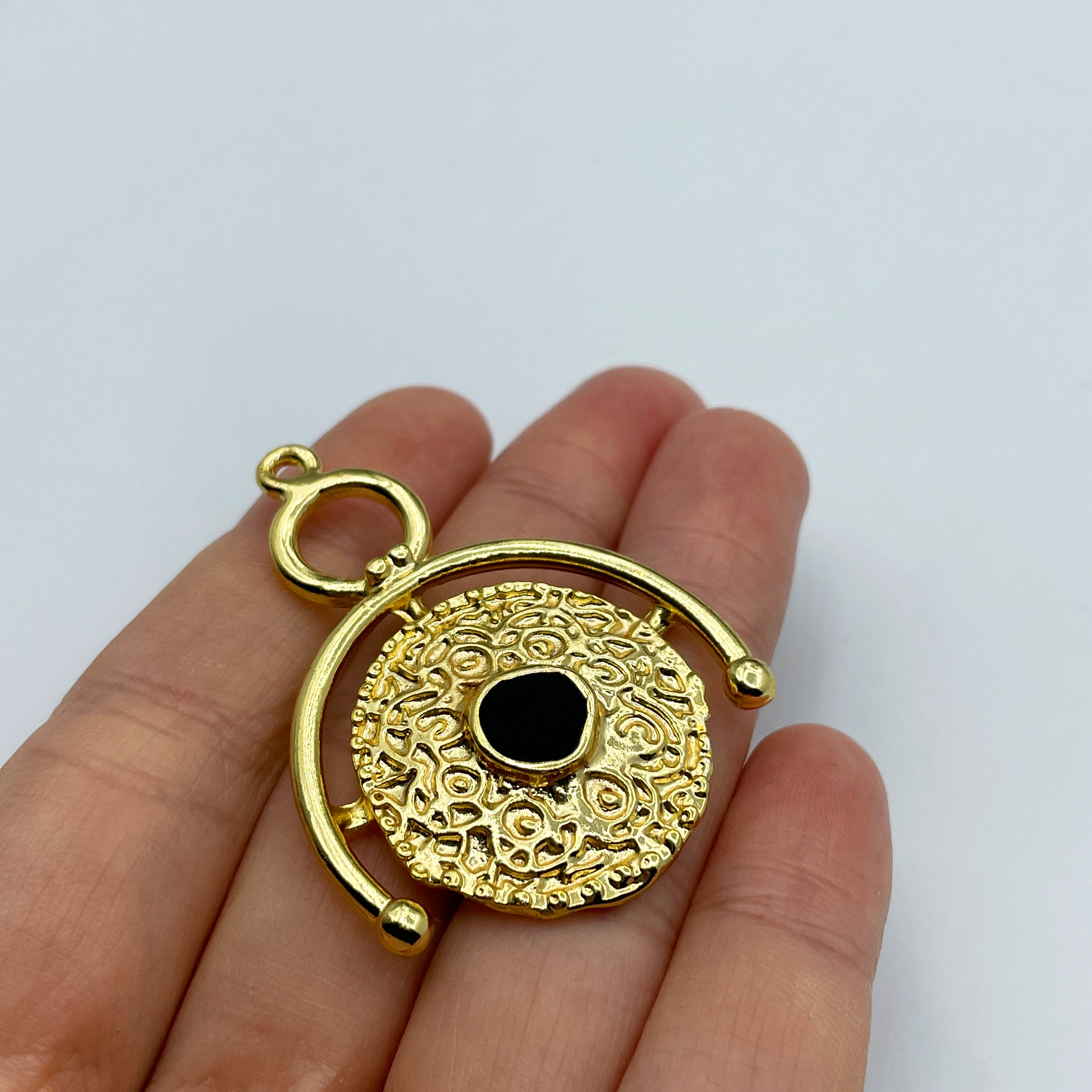 Gold Plated Large Round Pendant Gold Enamel Geometric - Etsy