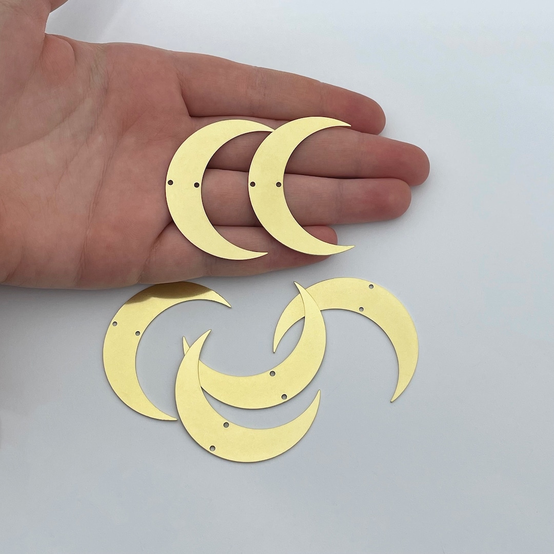6pcs Raw Brass 35x47mm Moon Connector, Brass Moon Charm, Crescent Moon ...