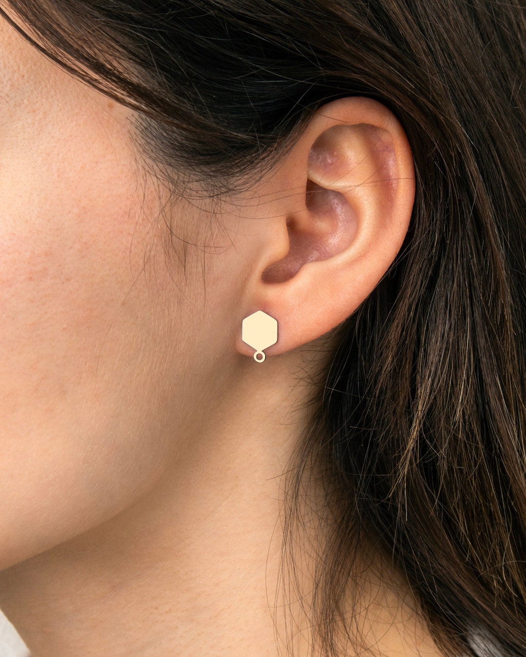 6x Brass Hexagon Stud Earrings, Geometric Stud Earrings, Raw Brass ...