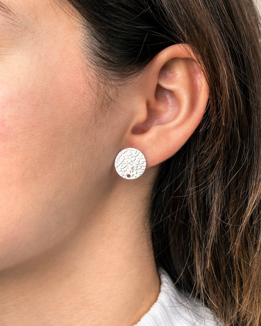 6pcs Hammered Stainless Steel Round Stud Earrings, Connector Earring ...