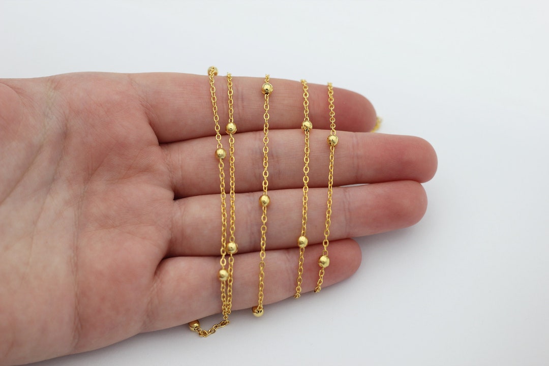 3,3 Feet 24K Shiny Gold Plated Ball Satellite Flat Cable Chain, Dainty ...