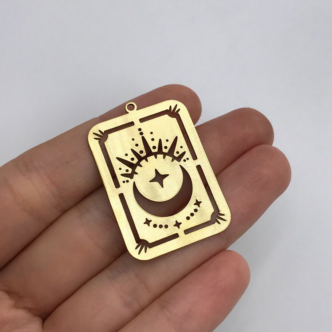 2pcs Raw Brass Card Charm, Card Pendant, Crescent Moon Stars Card Charm ...