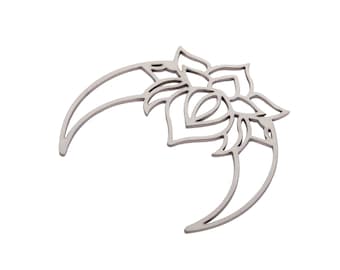 Stainless Steel Crescent Moon Lotus Charm, Steel Lotus Charm, Crescent Moon Pendant, Earring ...