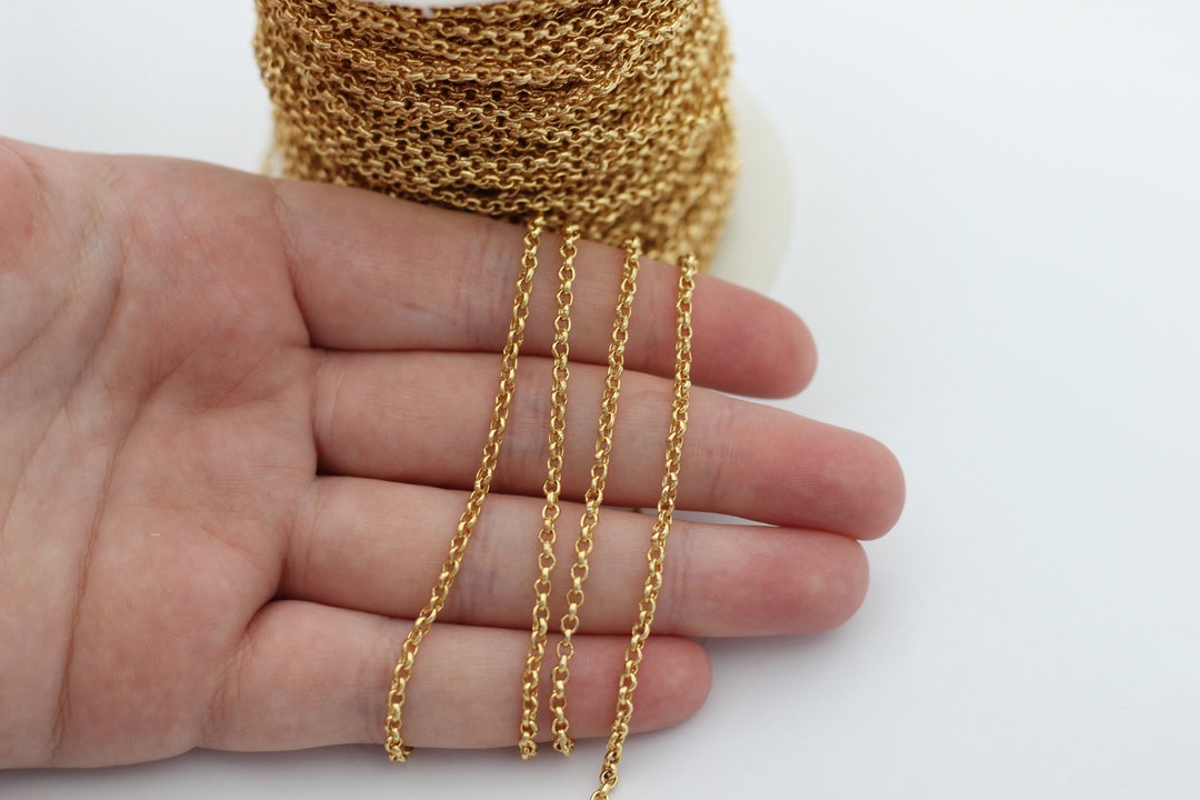 Shiny Gold Plated Tiny Rolo Chain, Gold Round Link Chain, Rolo Link ...
