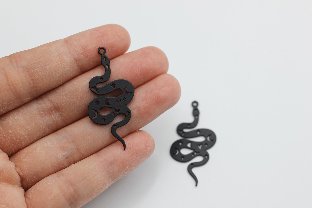 Black Plated Snake Charm, Stainless Steel Snake Pendant, Celestial ...
