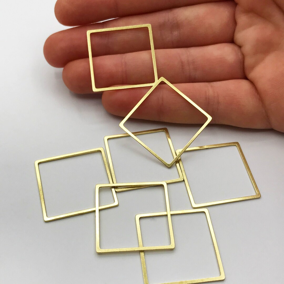 10pcs Raw Brass Square Ring Connector Charms, Outline Square Link Charm ...