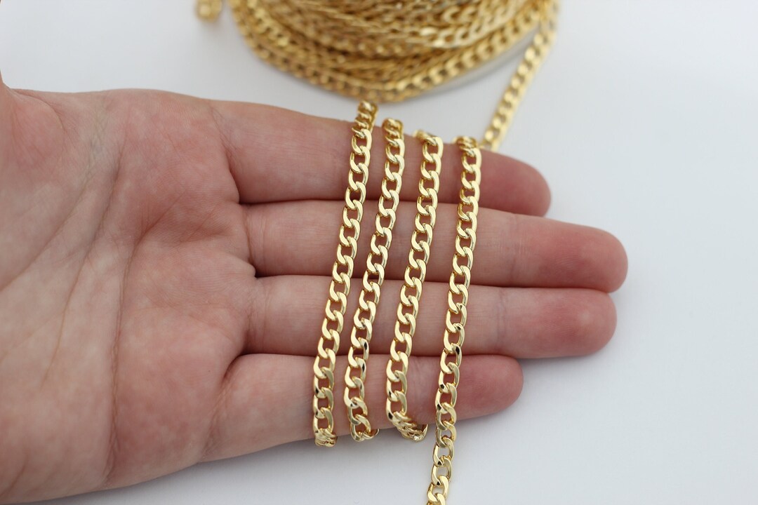 Shiny Gold Plated Curb Chain, Cuban Curb Chain, Faceted Curb Chain ...