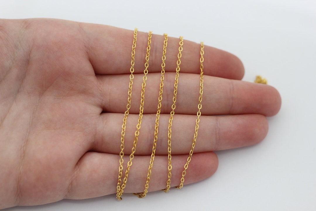 3,3 Foot 24K Shiny Gold Plated Tiny Cable Chain, Gold Oval Link Chain ...