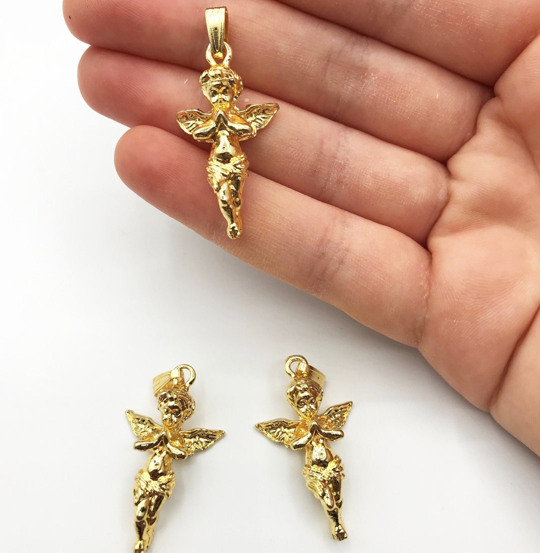 Gold Plated Baby Angel Charm, Gold Tone Angel Charm Pendant, Cherub ...