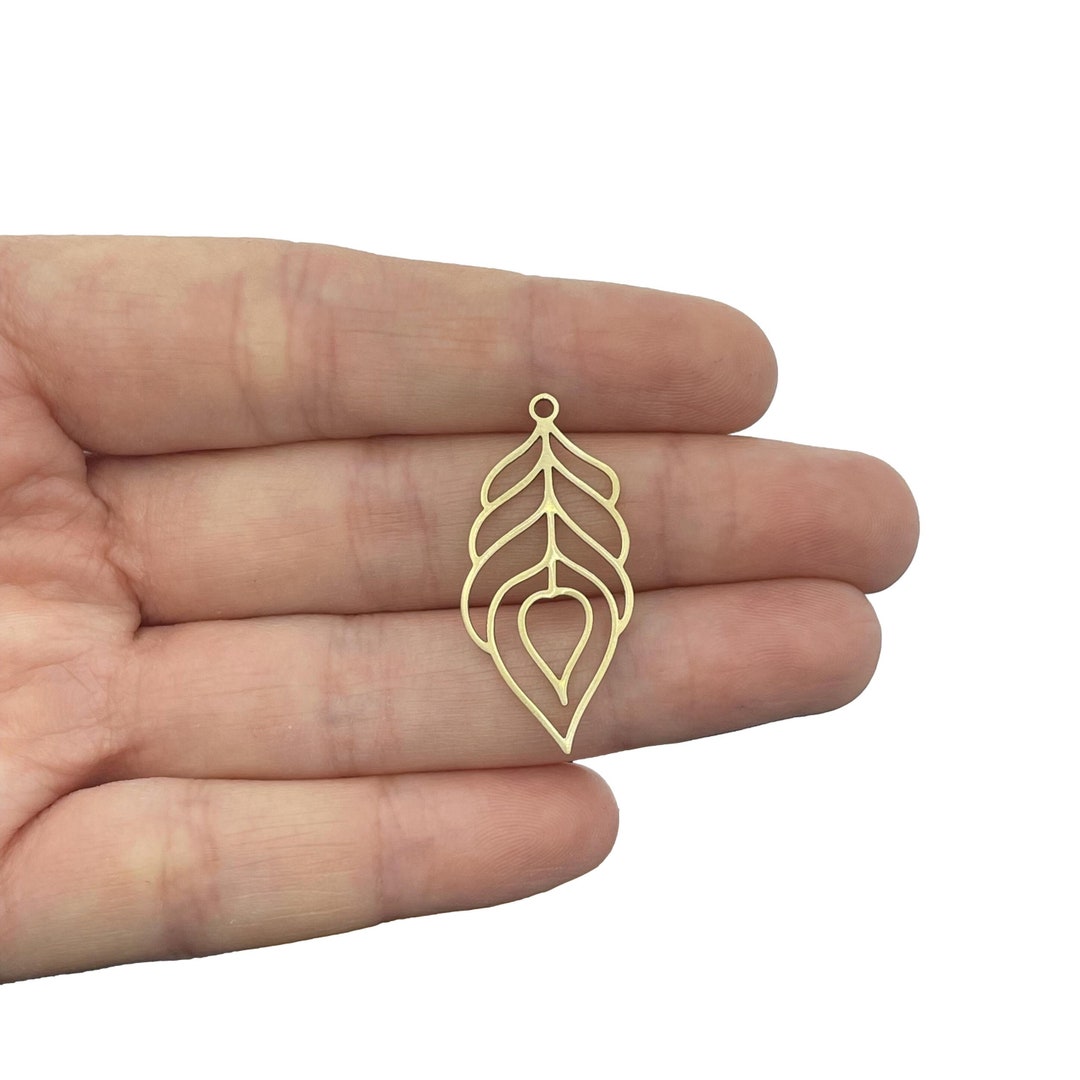16x34mm Brass Geometric Leaf Charm, Laser Cut Leaf Charm Pendant, Earring Findings, Jewelry ...
