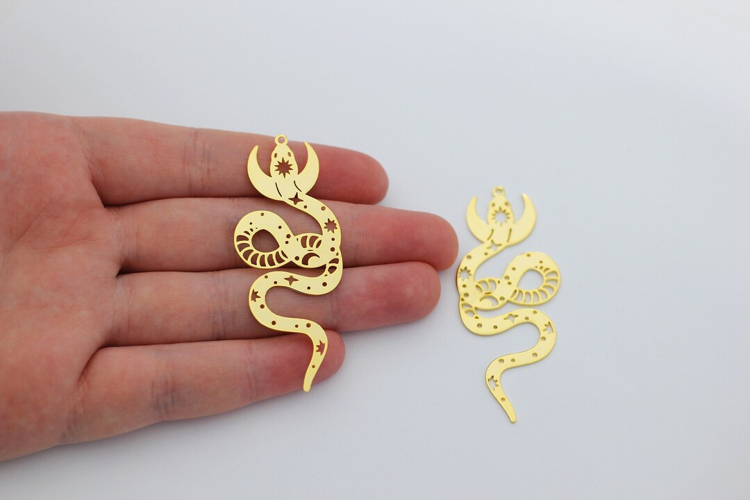 24K Shiny Gold Plated Snake Charm, Celestial Snake Earring Charm ...