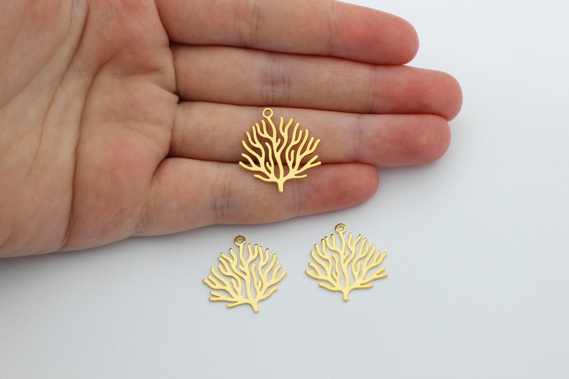 24k Gold Plated Coral Charm, Coral Reef Pendant, Ocean Sea Charms, Tree ...