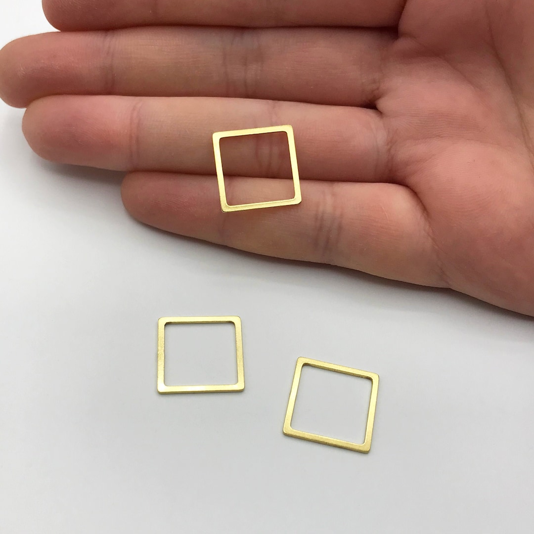 30pcs Raw Brass Square Ring Connector Charms, Outline Square Link Charm ...