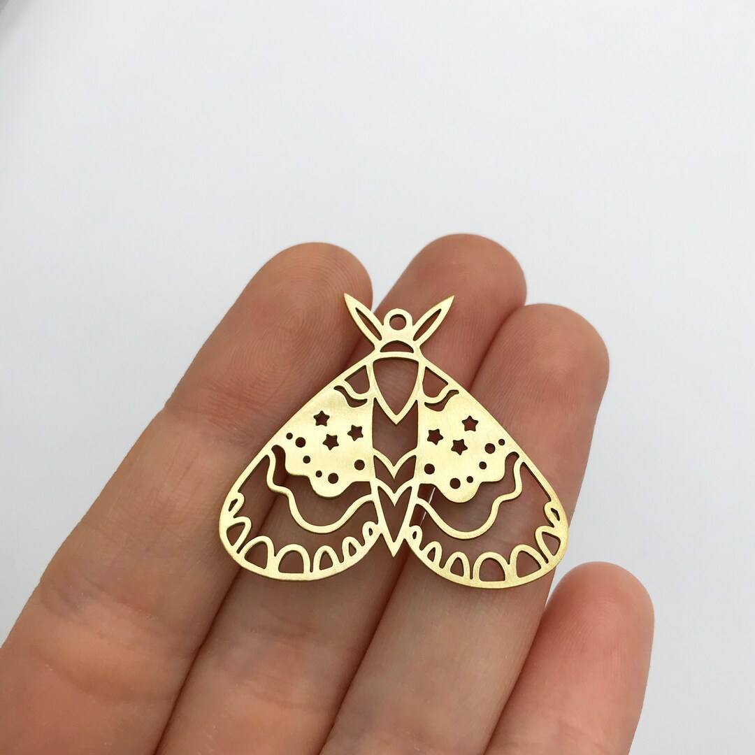 2pcs Raw Brass Celestial Moth Charm, Moth Pendant, Butterfly Charm ...