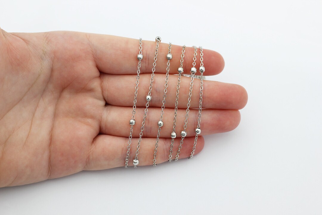 3,3 Feet Rhodium Plated Ball Satellite Flat Cable Chain, Soldered Ball ...