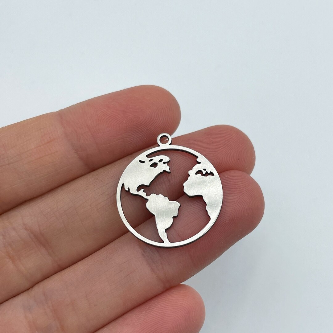 2pcs Stainless Steel World Map Pendant, World Charm, Globe Necklace ...