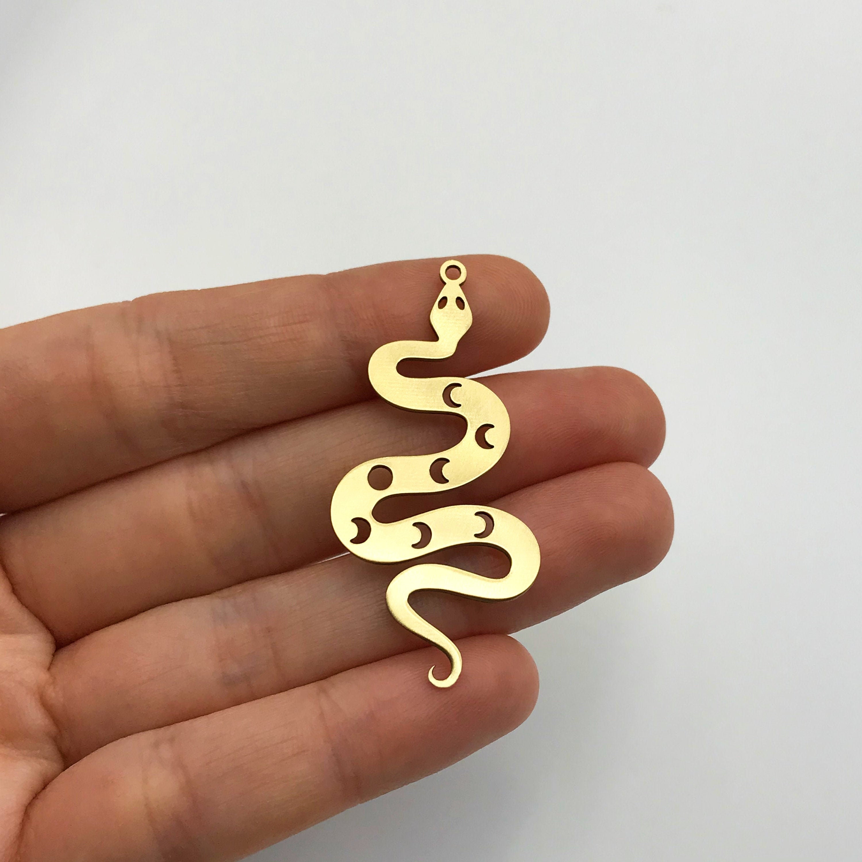 6pcs Raw Brass Snake Charm, Snake Pendant, Moon Phases on Snake Earring ...