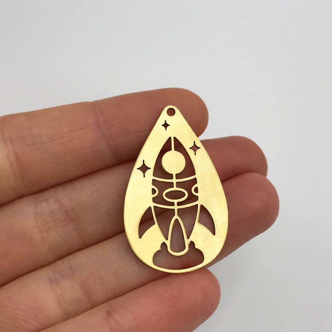2pcs Raw Brass Rocket Ship Charm, Rocket Pendant, Drop Shaped Space ...