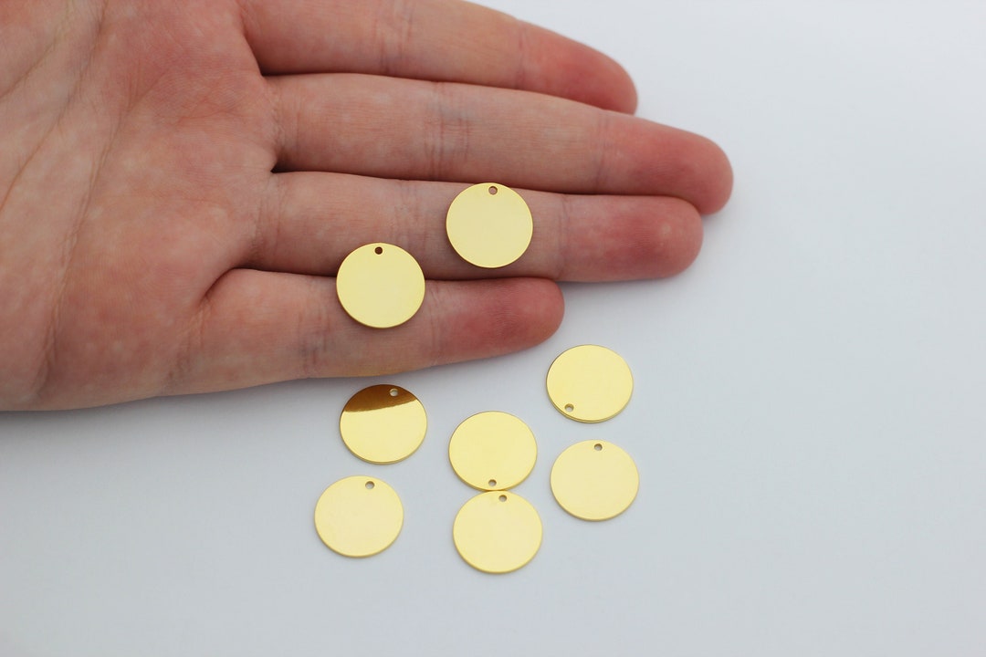 14,5mm 24K Shiny Gold Plated Tiny Round Charm, Personalized Coin, Round ...
