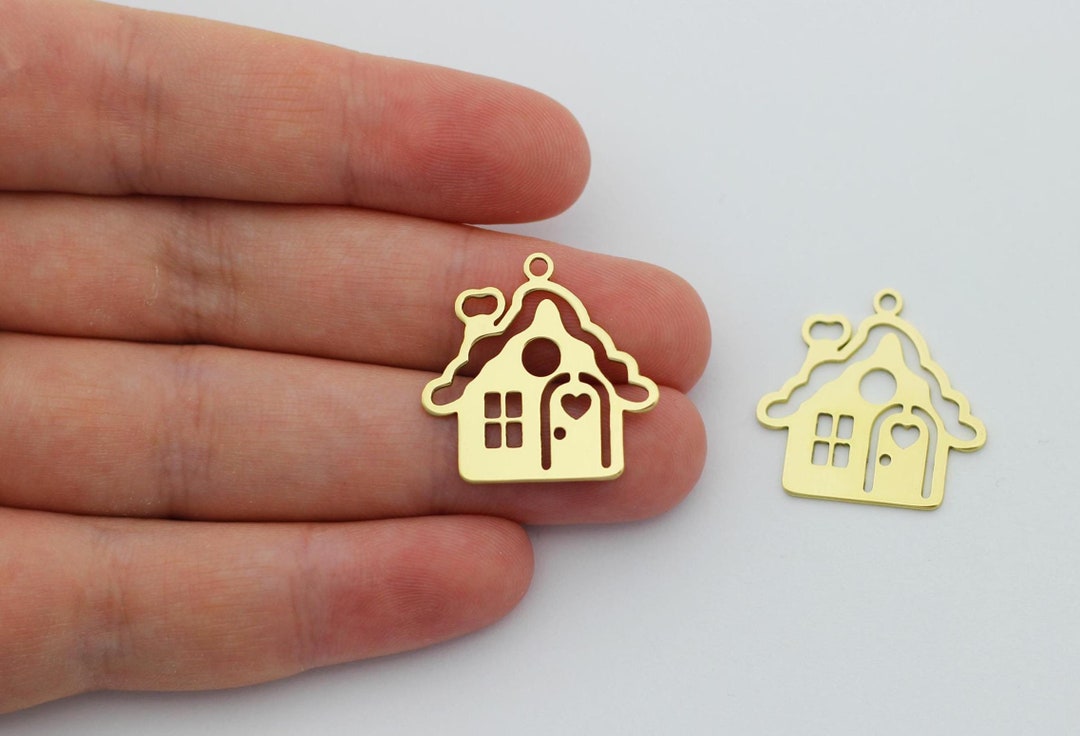 Brass Christmas Gingerbread House Charm, Brass Earring Charms, Craft ...