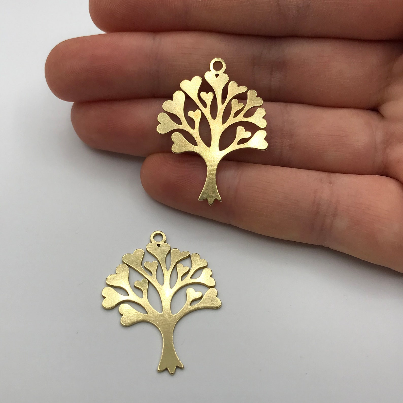 6pcs Raw Brass Tree Charms, Tree of Life Pendant, Heart Tree Necklace ...