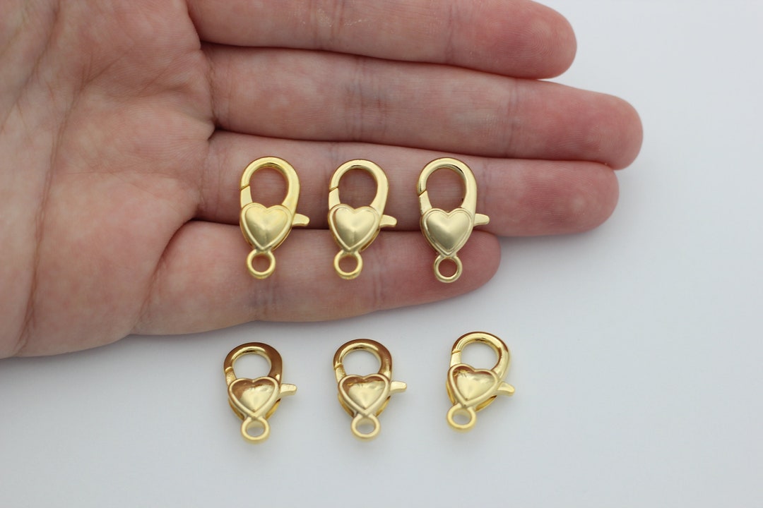 24k Shiny Gold Plated Heart Clasp, Heart Parrot Clasp, Lobster Claw ...