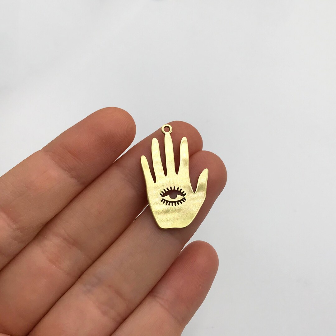 6pcs Raw Brass Hand With Third Eye Charm, Hand Evil Eye Charm Pendant ...