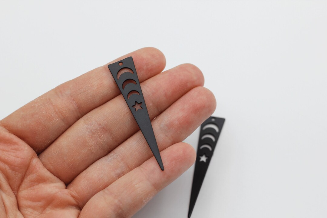 Black Plated Triangle Charm, Triangle Crescent Spike Charm, Moon and ...