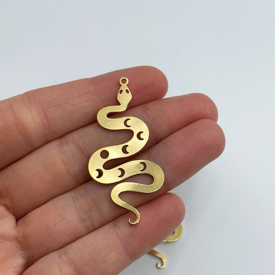 Shiny Gold Plated Snake Charm, Snake Pendant, Moon Phases on Snake ...