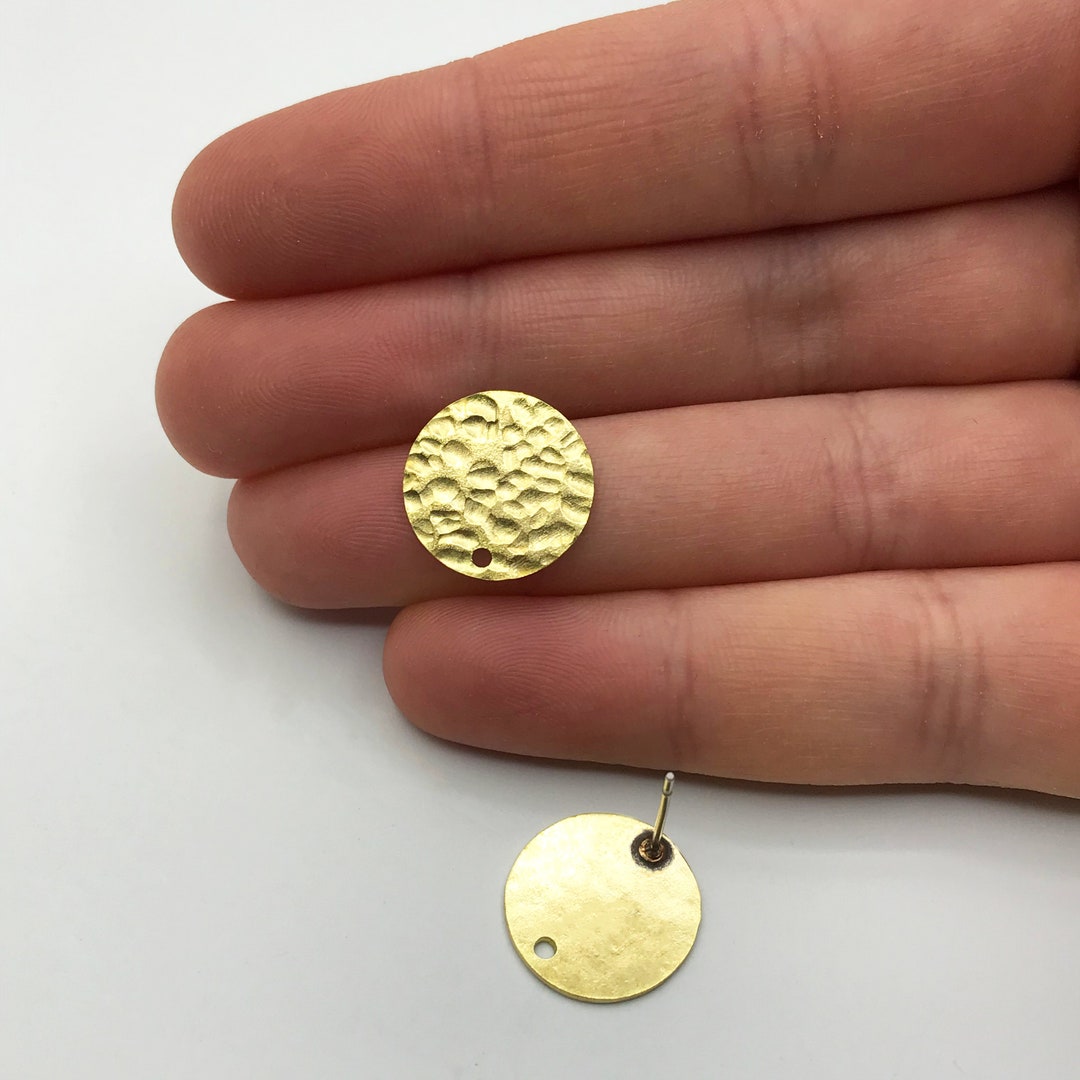 6pcs Raw Brass Hammered Round Earring Stud, Textured Brass Connector ...