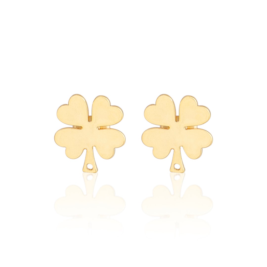 Gold Plated Clover Stud Earrings, Four Leaf Clover Studs, Gold Flower ...