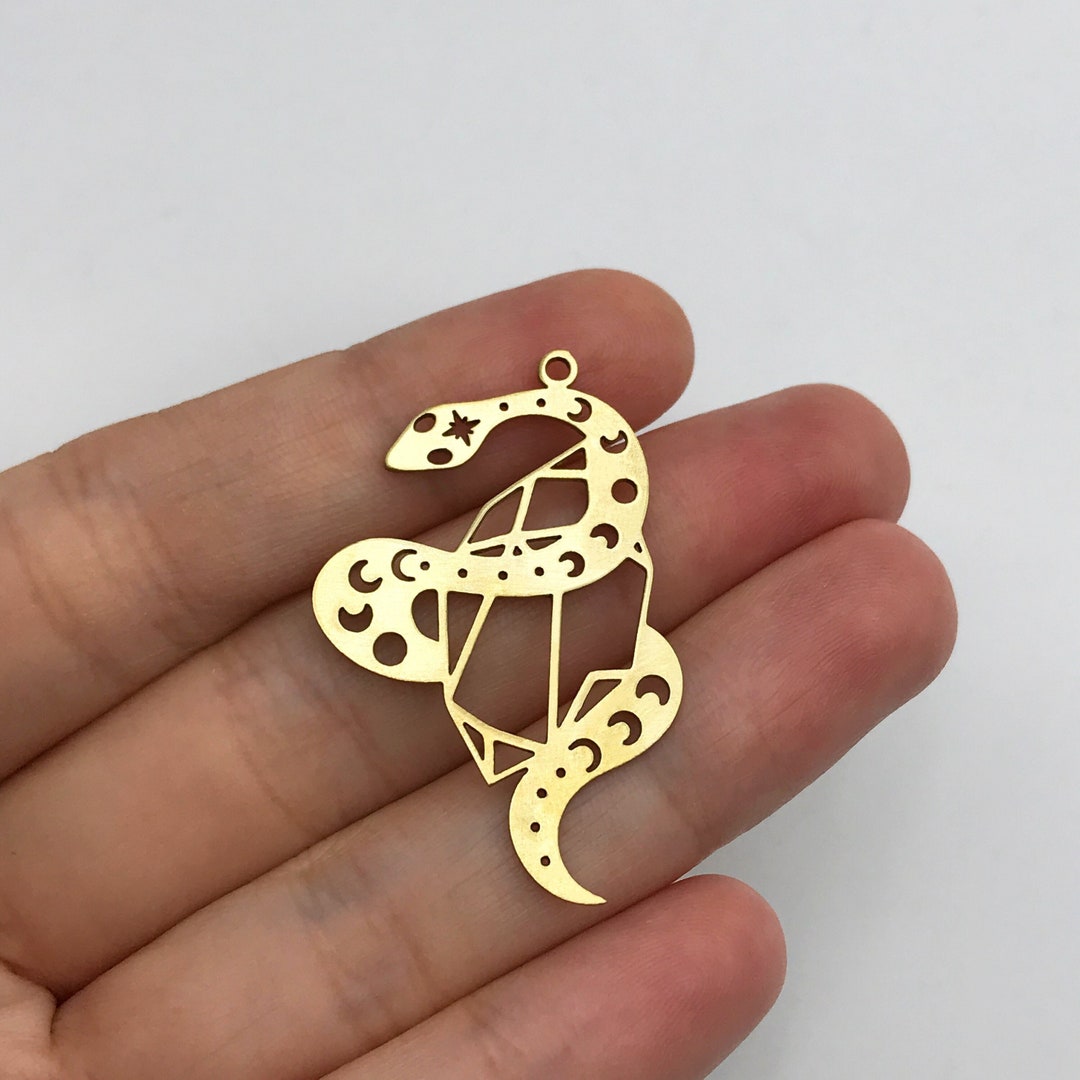 2pcs Raw Brass Snake Charm, Snake Pendant, Crystal Snake Moon Phases ...