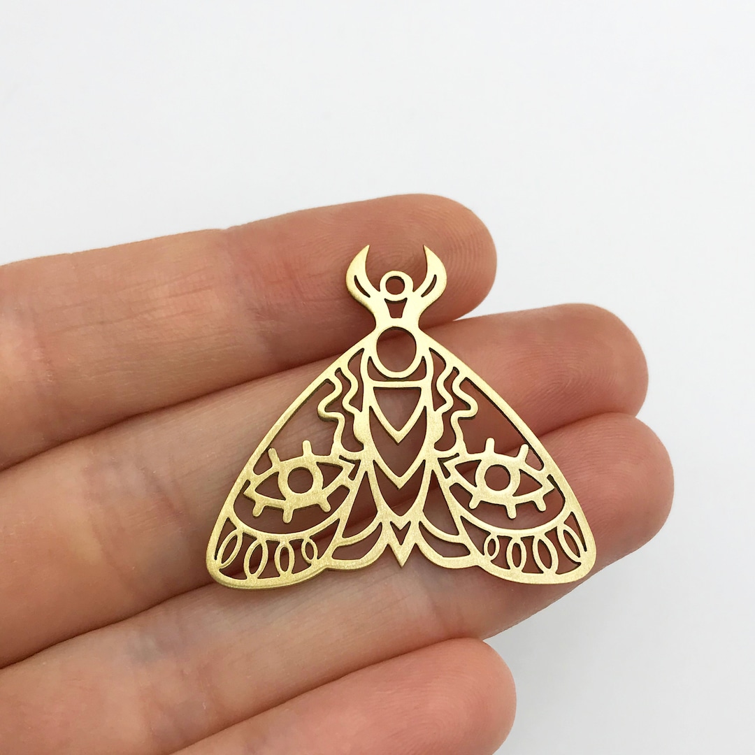 2pcs Raw Brass Moth Charm, Geometric Moth Pendant, Eyes on Moth Charm ...