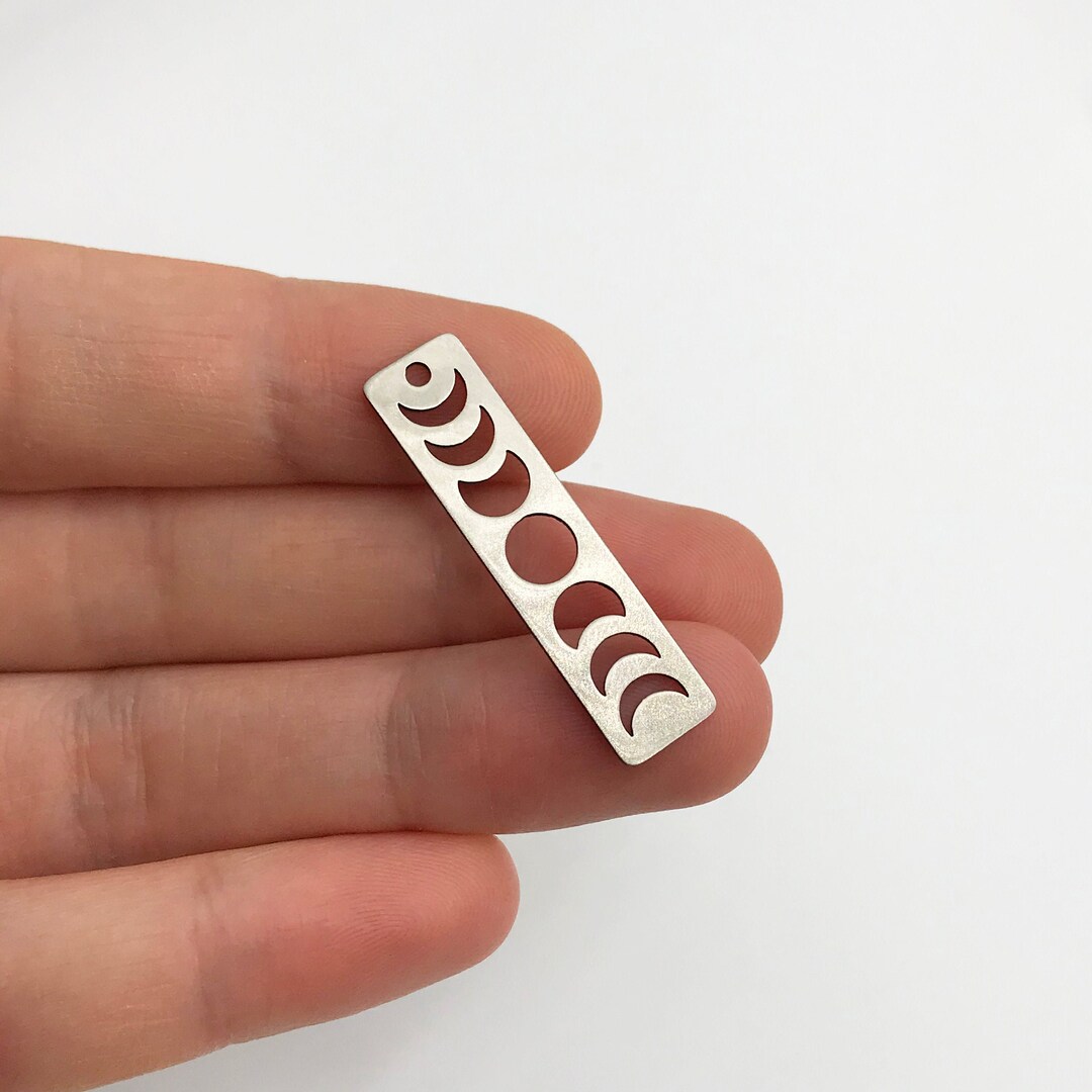 6pcs Stainless Steel Moon Phase Bar Charm, Moon Phase Crescent Pendant ...